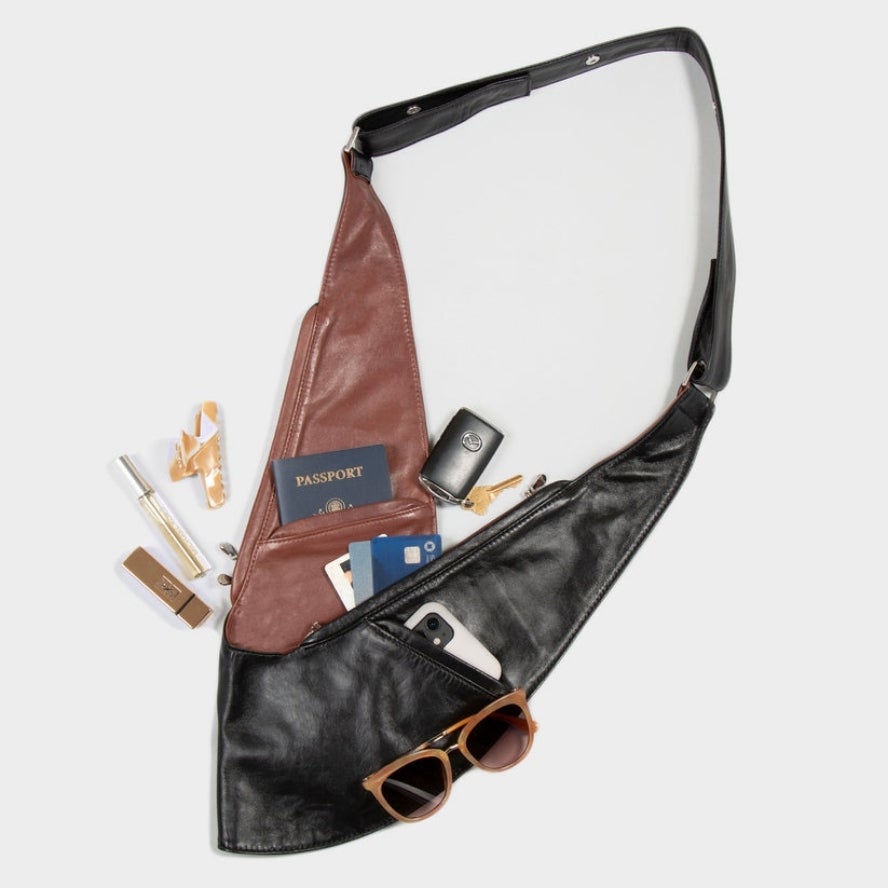 Black/Brown Reversible Leather Sash Bag | Practically Hip